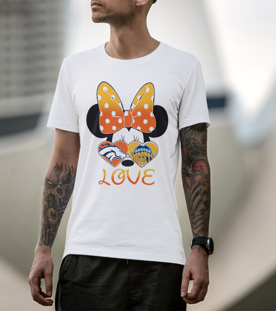 Minnie Bow Love Denver Broncos Nuggets Hearts T-Shirt