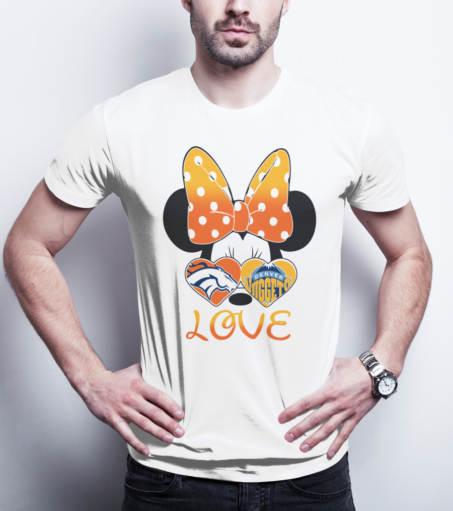 Minnie Bow Love Denver Broncos Nuggets Hearts T-Shirt