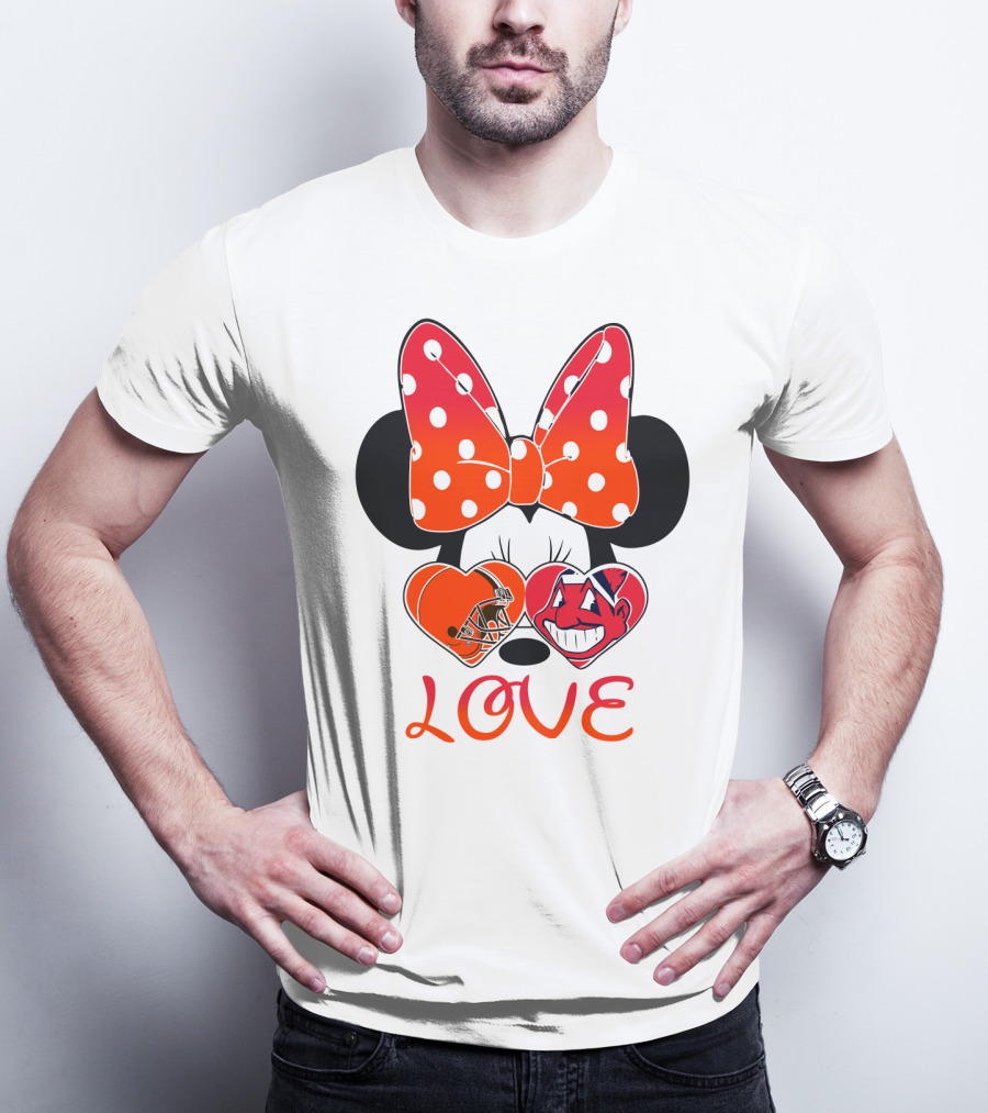Love Minnie Bow Cleveland Browns Chiefs Wahoo Hearts T-Shirt