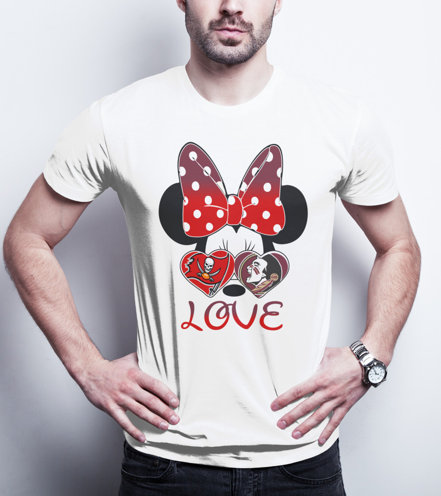 Mic 025 Love Buccaneers Skull And Dracula Heart Minnie Ears Bow T-Shirt