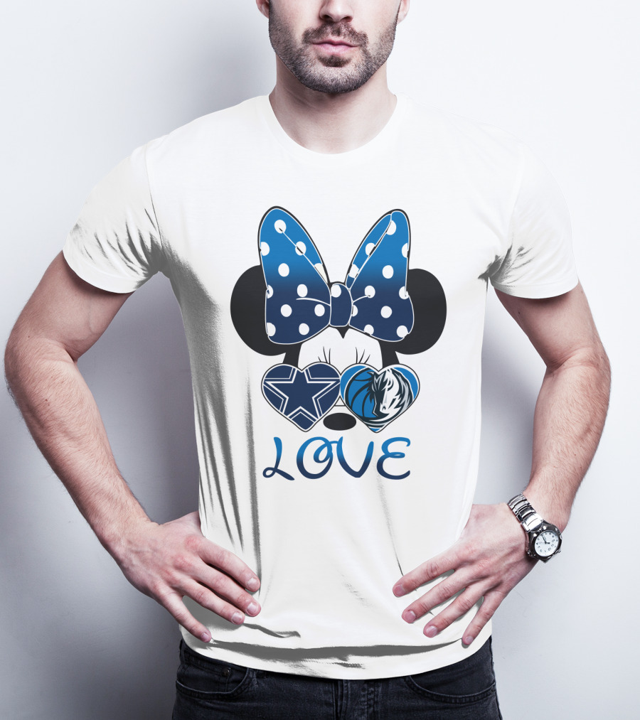 Love Dallas Cowboys Mavericks Minnie Bow Bowtie Hearts T-Shirt