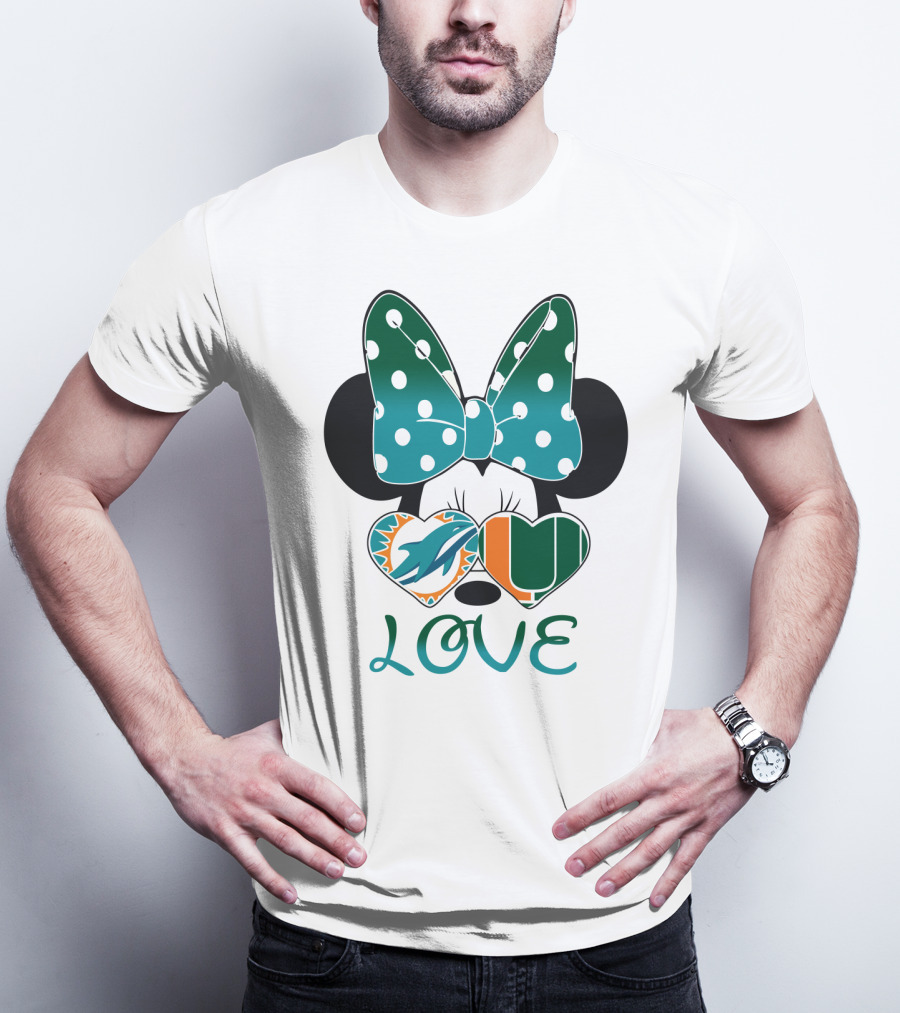 Miami Dolphins Hurricanes Love Minnie Mouse Polka Dot Bow T-Shirt