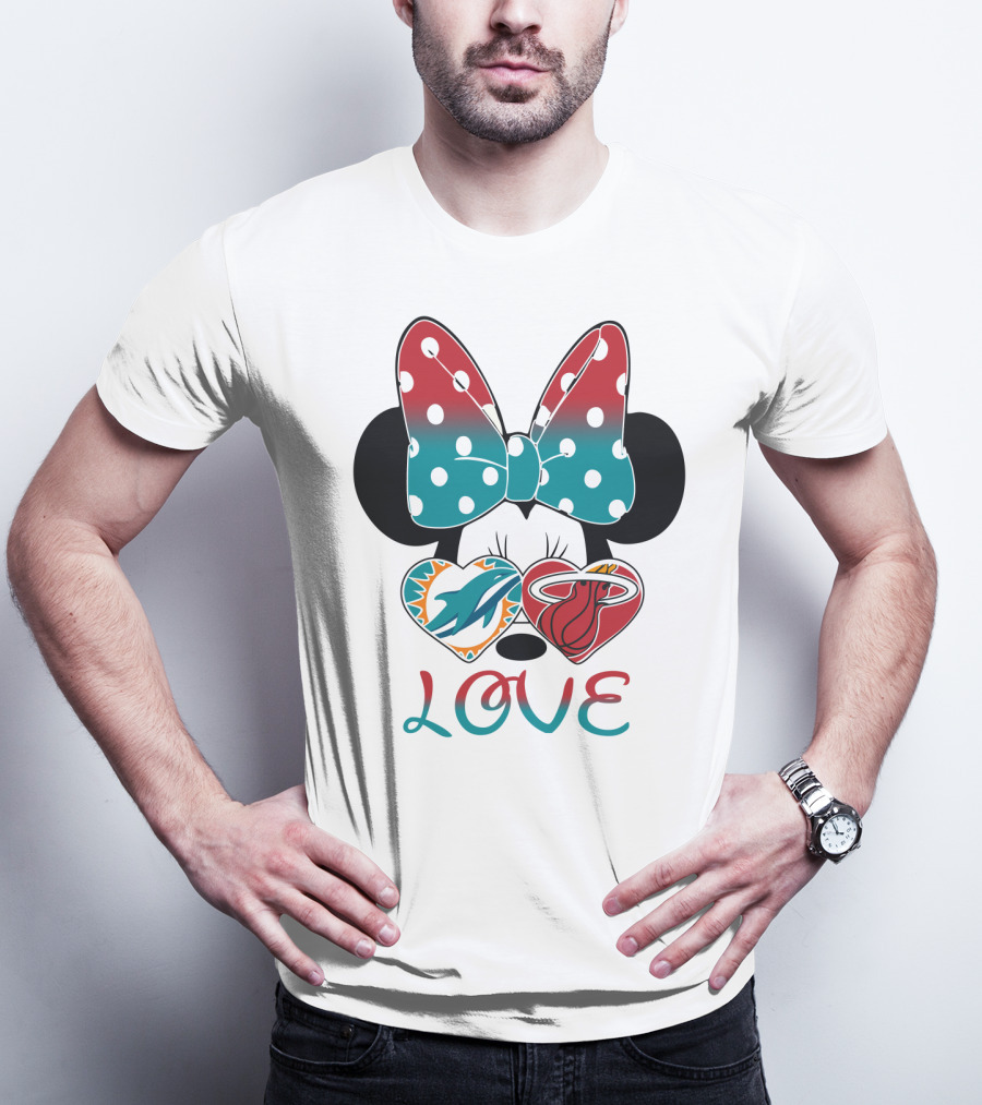 Love Miami Dolphins Miami Heat Minnie Ears Bow T-Shirt
