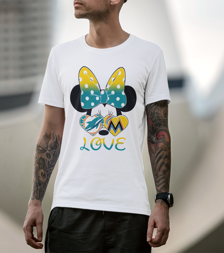 Minnie Bow Dolphins Marlins Love T-Shirt