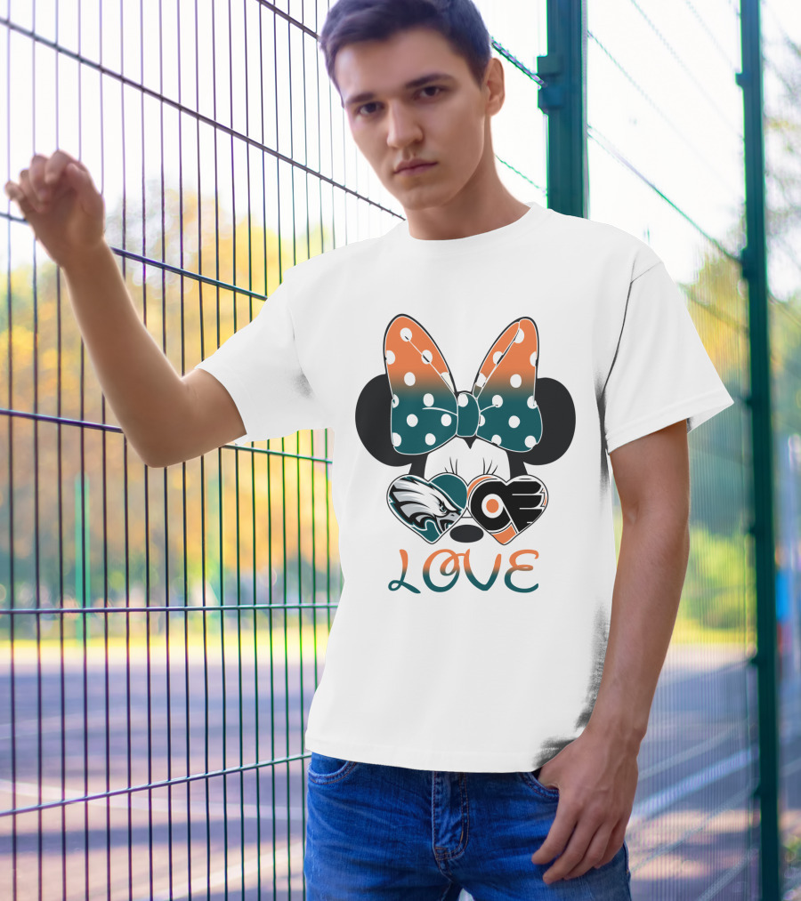 Love Philadelphia Eagles And Flyers Mickey Bow Minnie T-Shirt