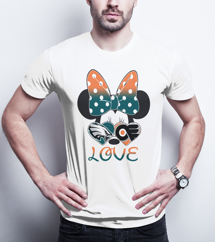 Love Philadelphia Eagles And Flyers Mickey Bow Minnie T-Shirt