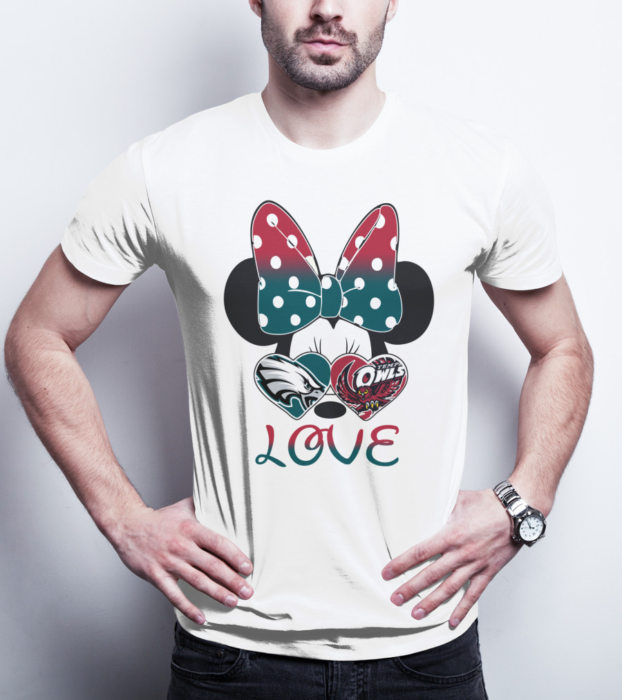 Minnie Mouse Bow Love Philadelphia Eagles Temple Owls Hearts T-Shirt