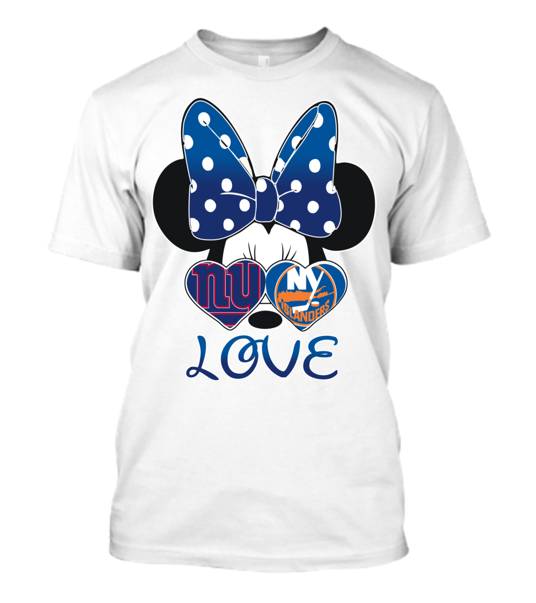 Love Mickey: Ny Giants Ny Islanders Heart Bow T-Shirt