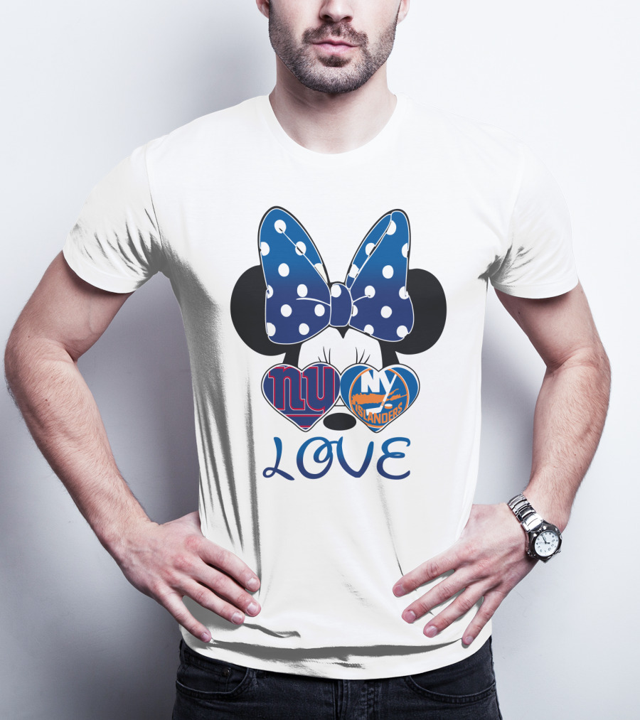 Love Mickey: Ny Giants Ny Islanders Heart Bow T-Shirt