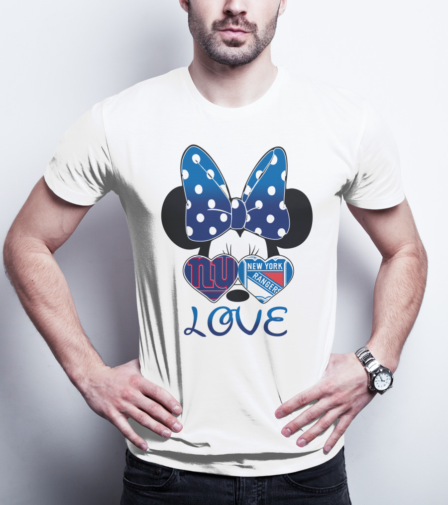 Minnie Mouse Polka Dot Bow New York Giants Rangers Love Hearts T-Shirt