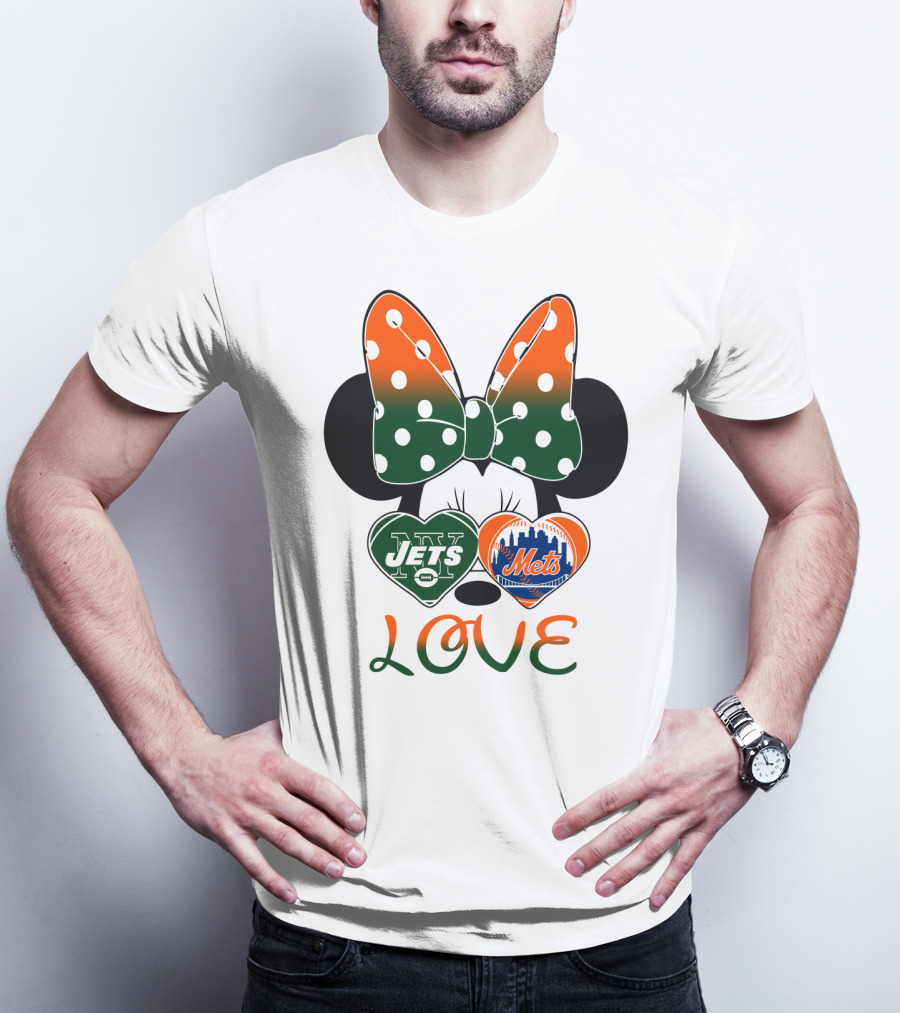 Love Ny Jets Mets Minnie Bow Hearts T-Shirt