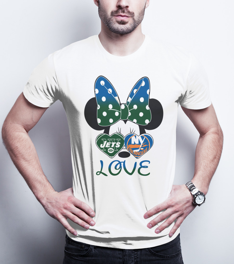 Ny Jets Ny Islanders Minnie Bow Love T-Shirt