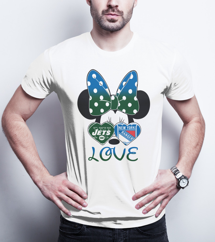 New York Jets Rangers Love Minnie Bow T-Shirt