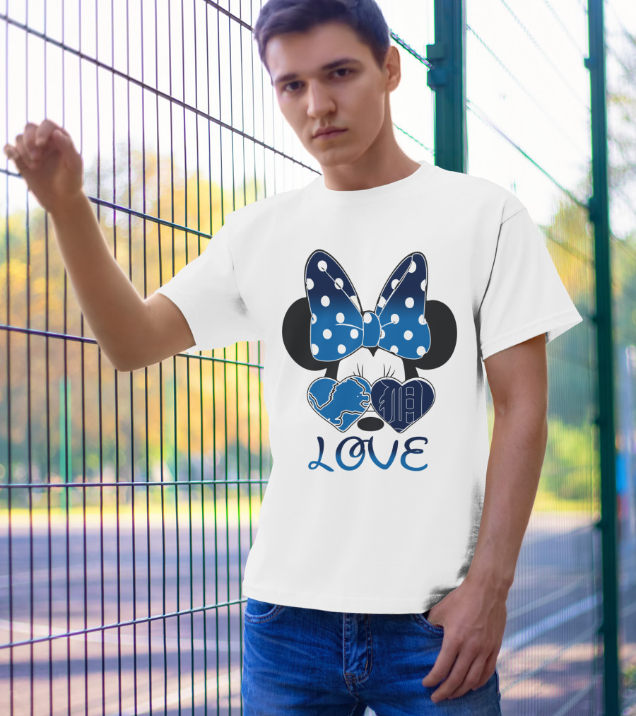 Love Minnie Mouse Bow Heart Detroit Lions T-Shirt