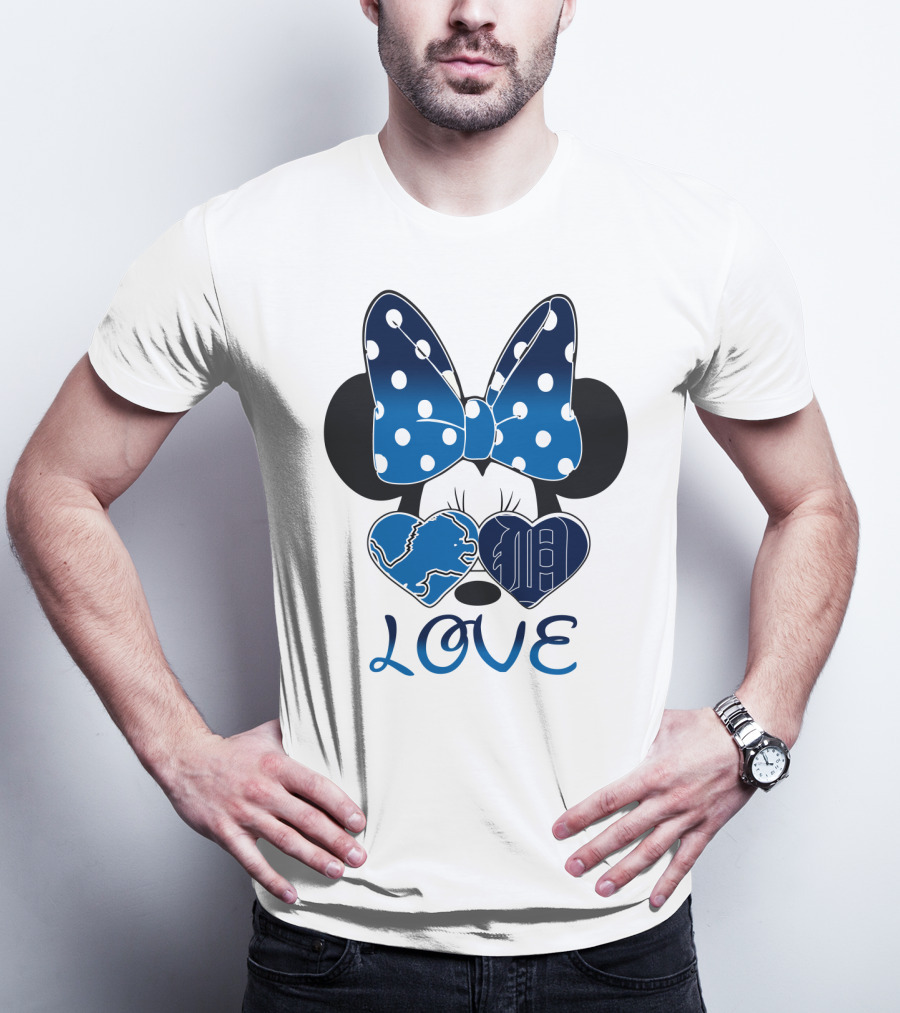 Love Minnie Mouse Bow Heart Detroit Lions T-Shirt