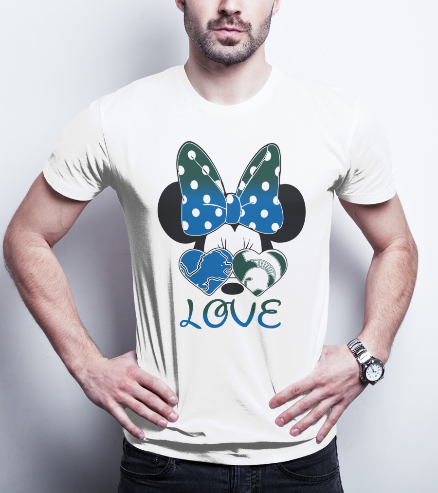 Love Disney Inspired Dots Bow Detroit Lions Michigan State Spartans T-Shirt