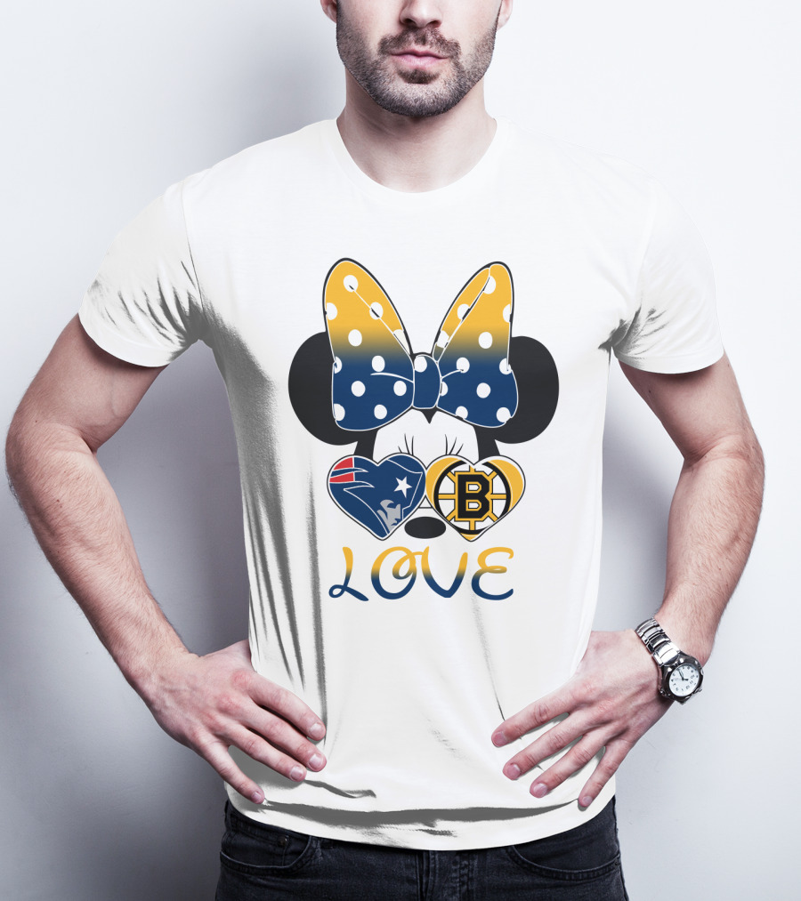 Mickey Mouse Patriots Bruins Love T-Shirt