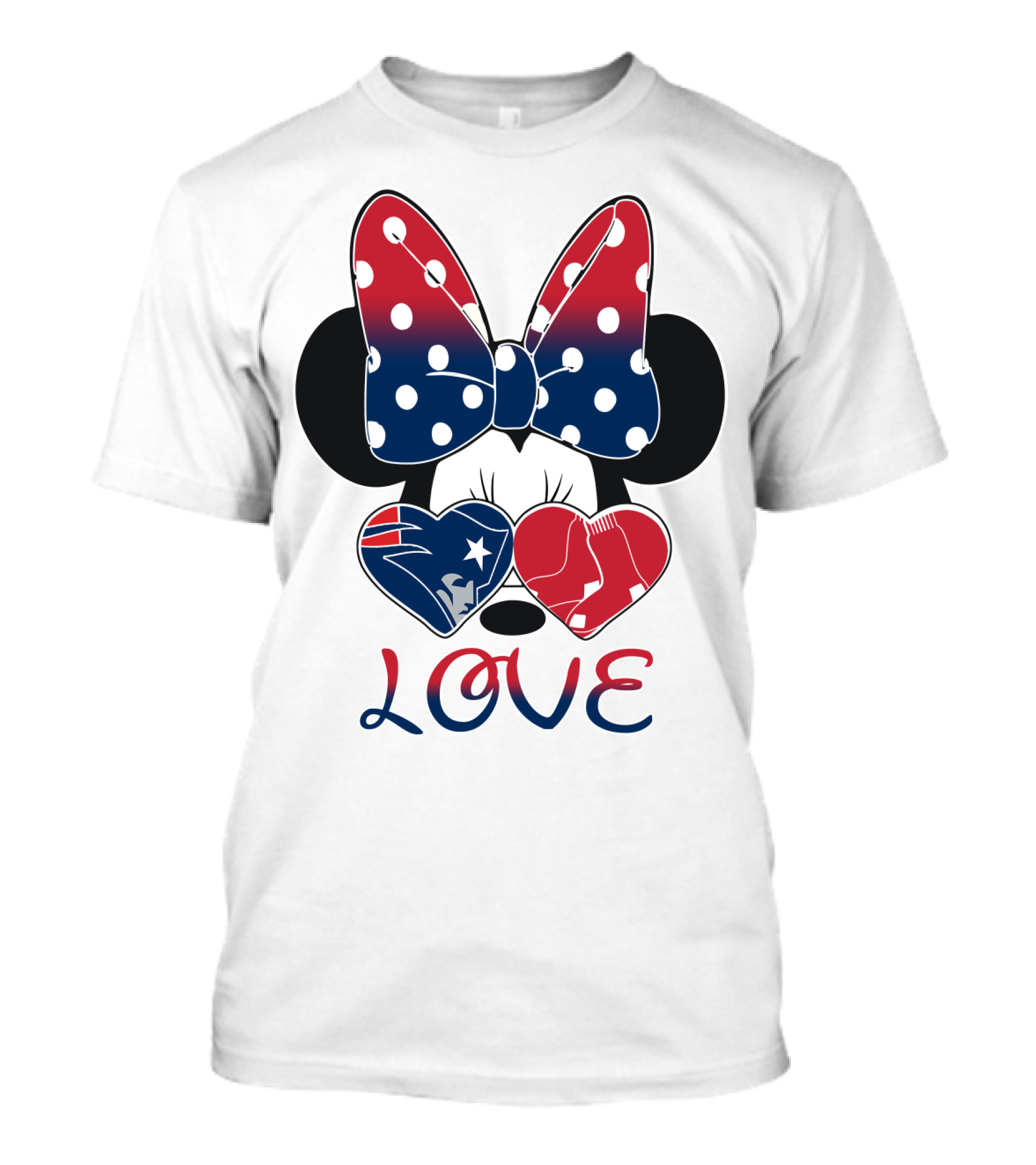 Love Minnie Bow Hearts Patriots Red Sox T-Shirt