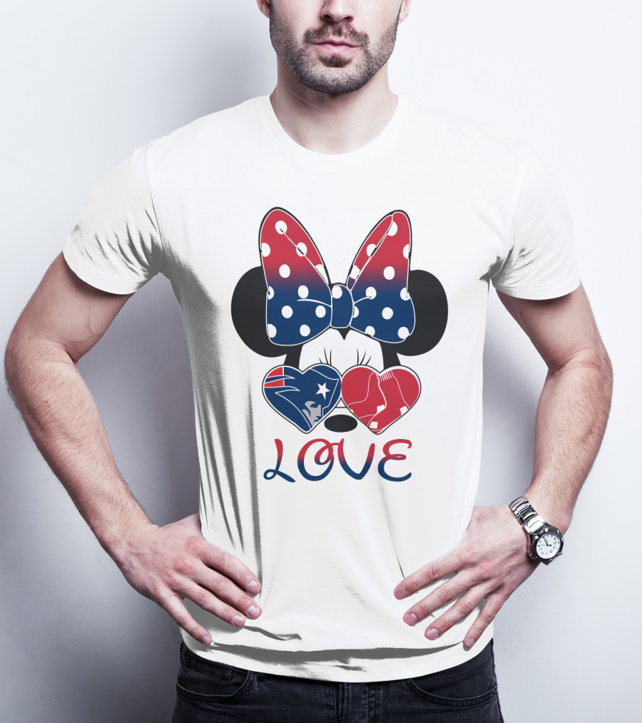 Love Minnie Bow Hearts Patriots Red Sox T-Shirt