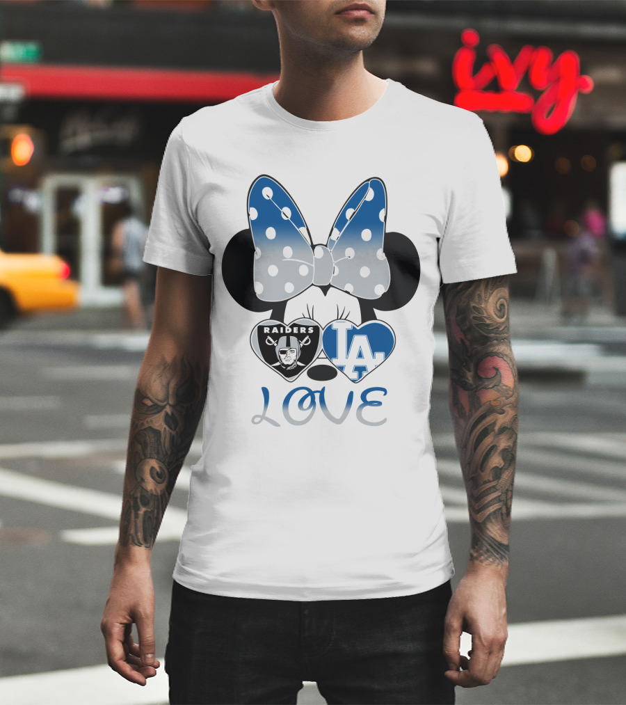 Minnie Mouse Love Raiders La Dodgers Bow Hearts T-Shirt
