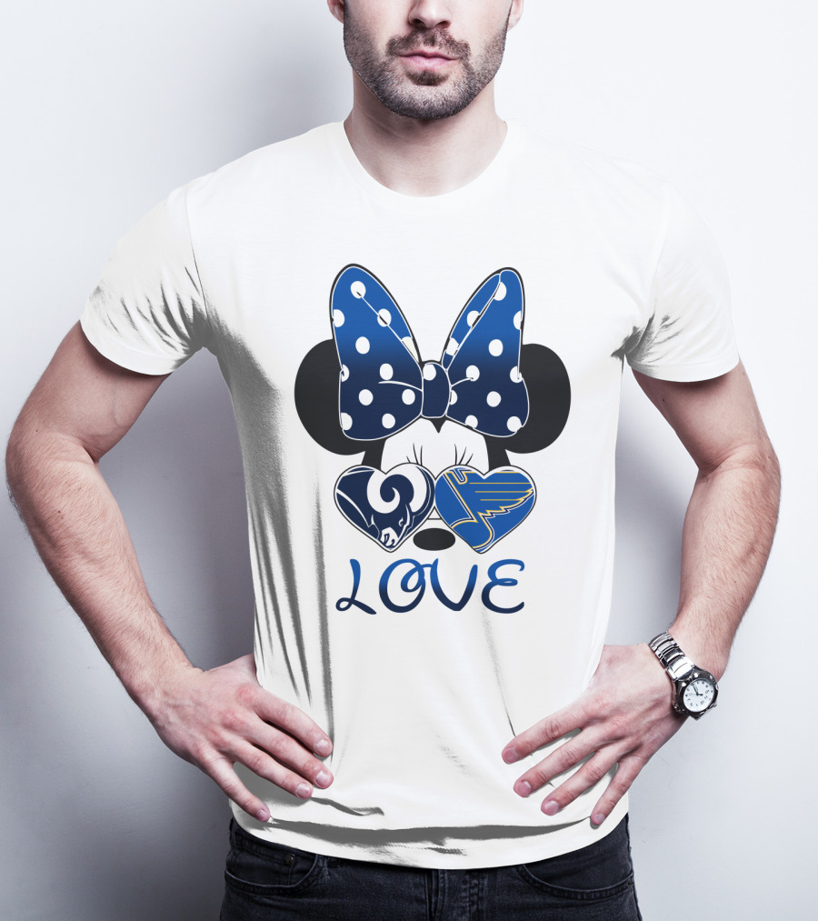 Love Minnie Mouse Rams Blues Hearts T-Shirt