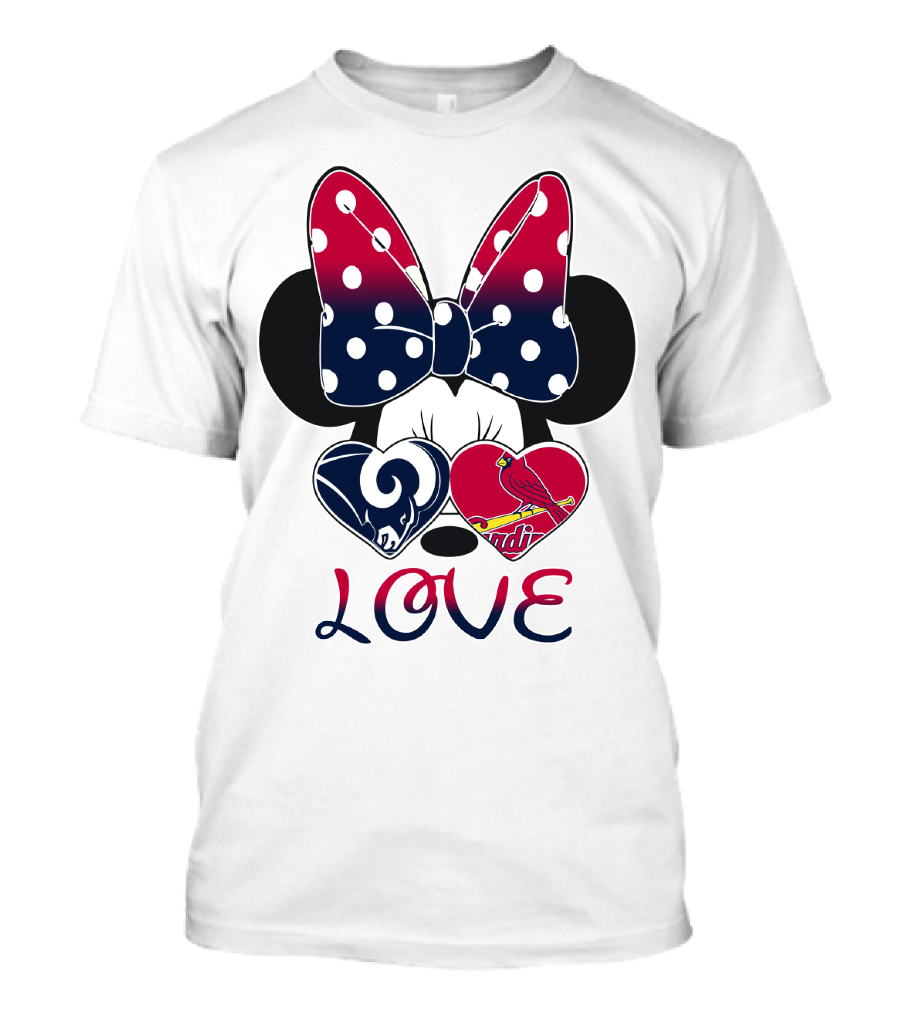 Love Mickey Ears Bow St. Louis Rams Cardinals Hearts T-Shirt