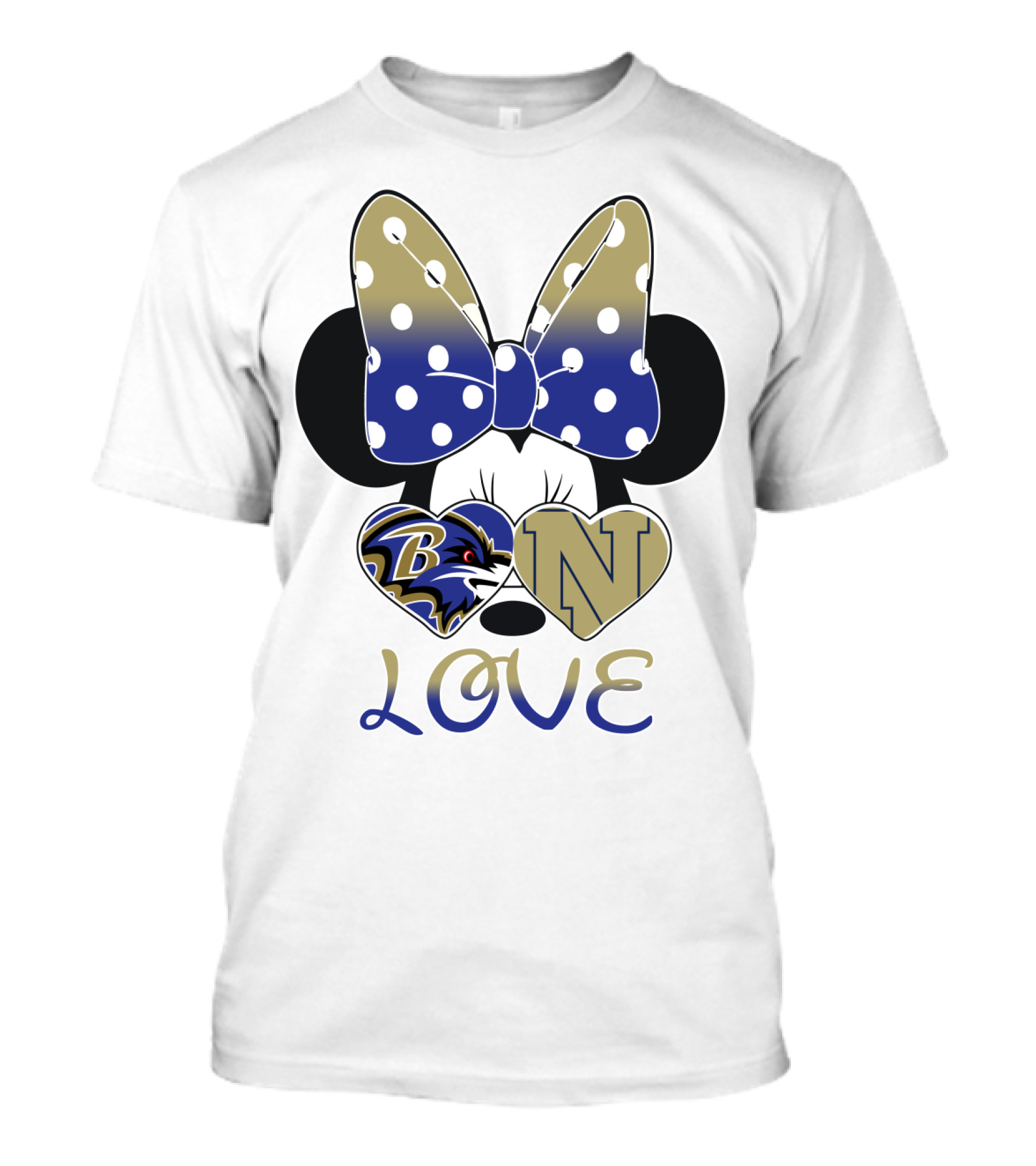 Minnie Mouse Love Baltimore Ravens Navy Logo Hearts Bow T-Shirt