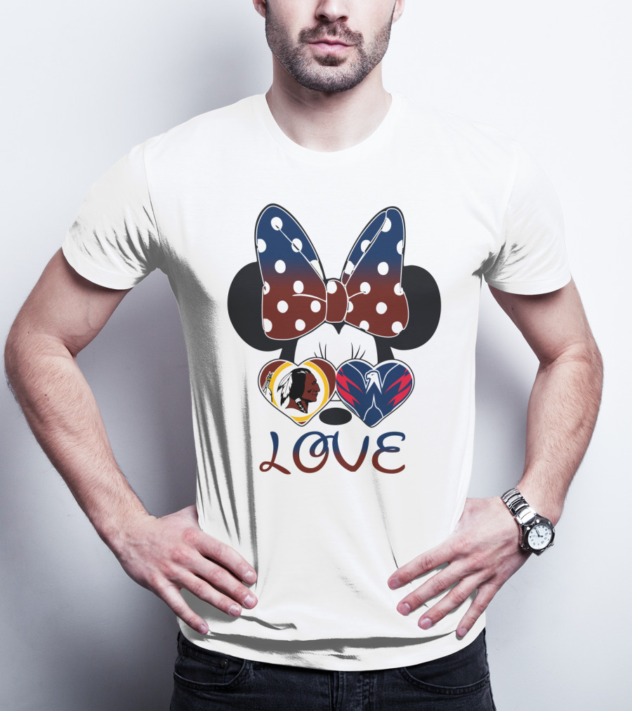 Love Minnie Mouse Washington Redskins Capitals Bow Hearts T-Shirt