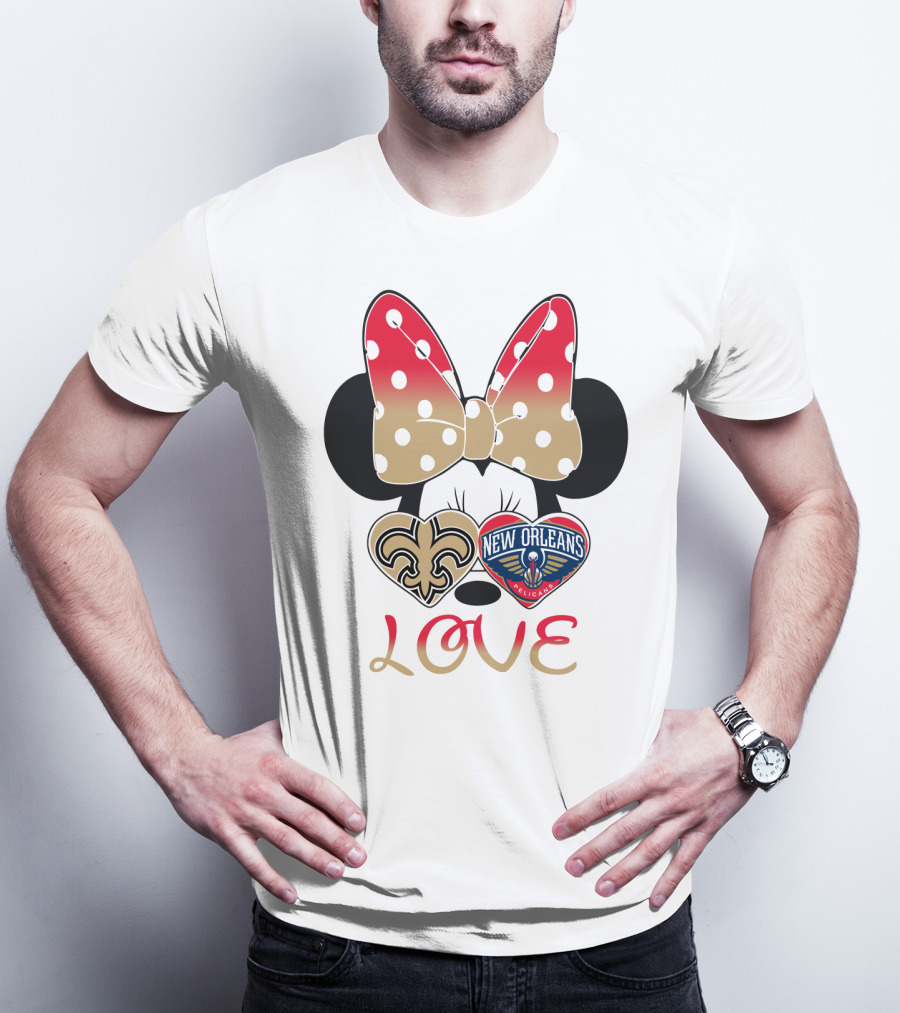 Minnie Mouse Love New Orleans Saints And Pelicans T-Shirt