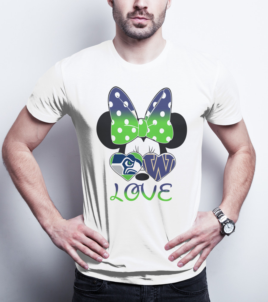 Love Seattle Seahawks Washington Huskies Minnie Bow T-Shirt