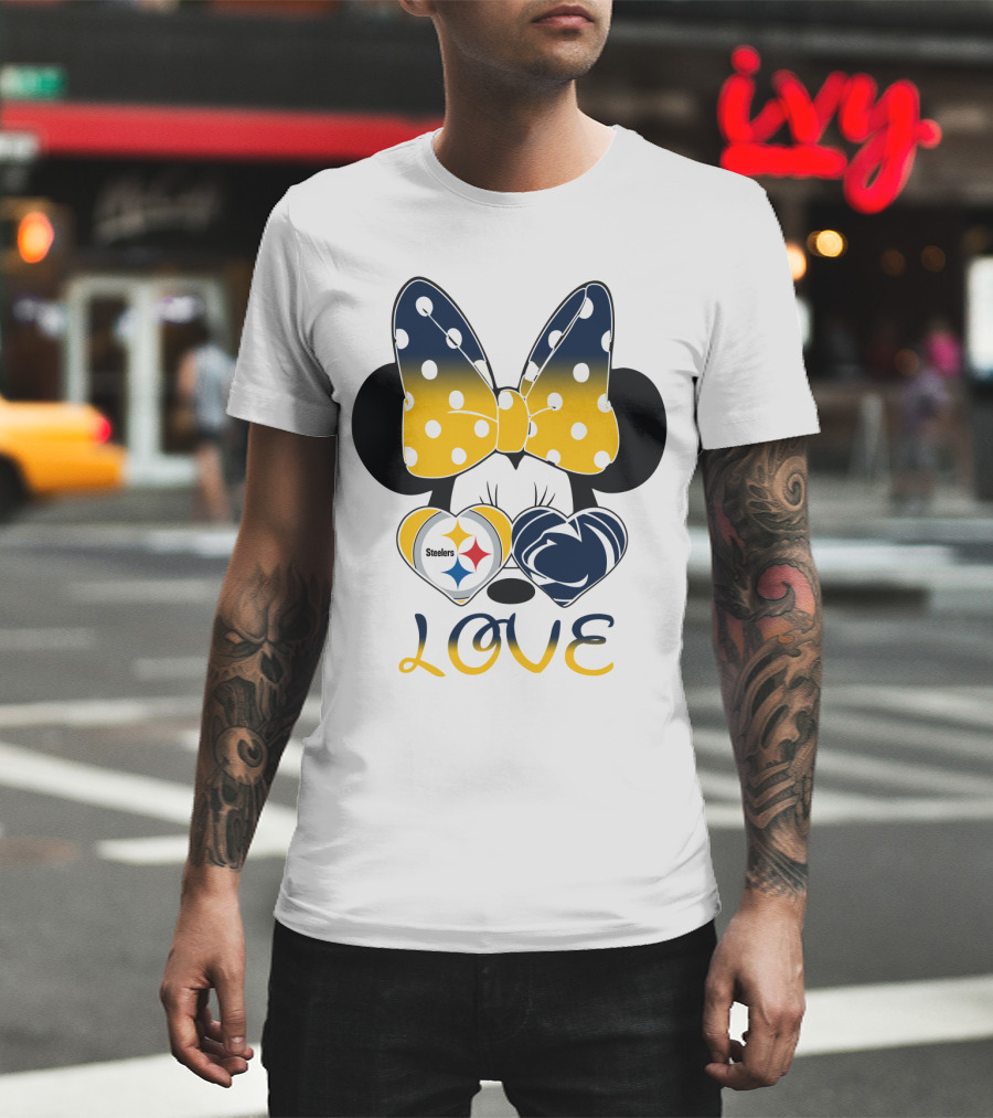 Minnie Mouse Steelers Love Bow Polka Dots T-Shirt