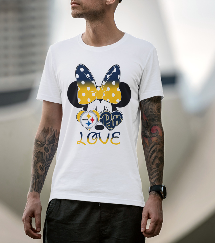 Steelers Pitt Minnie Love Bow Hearts T-Shirt