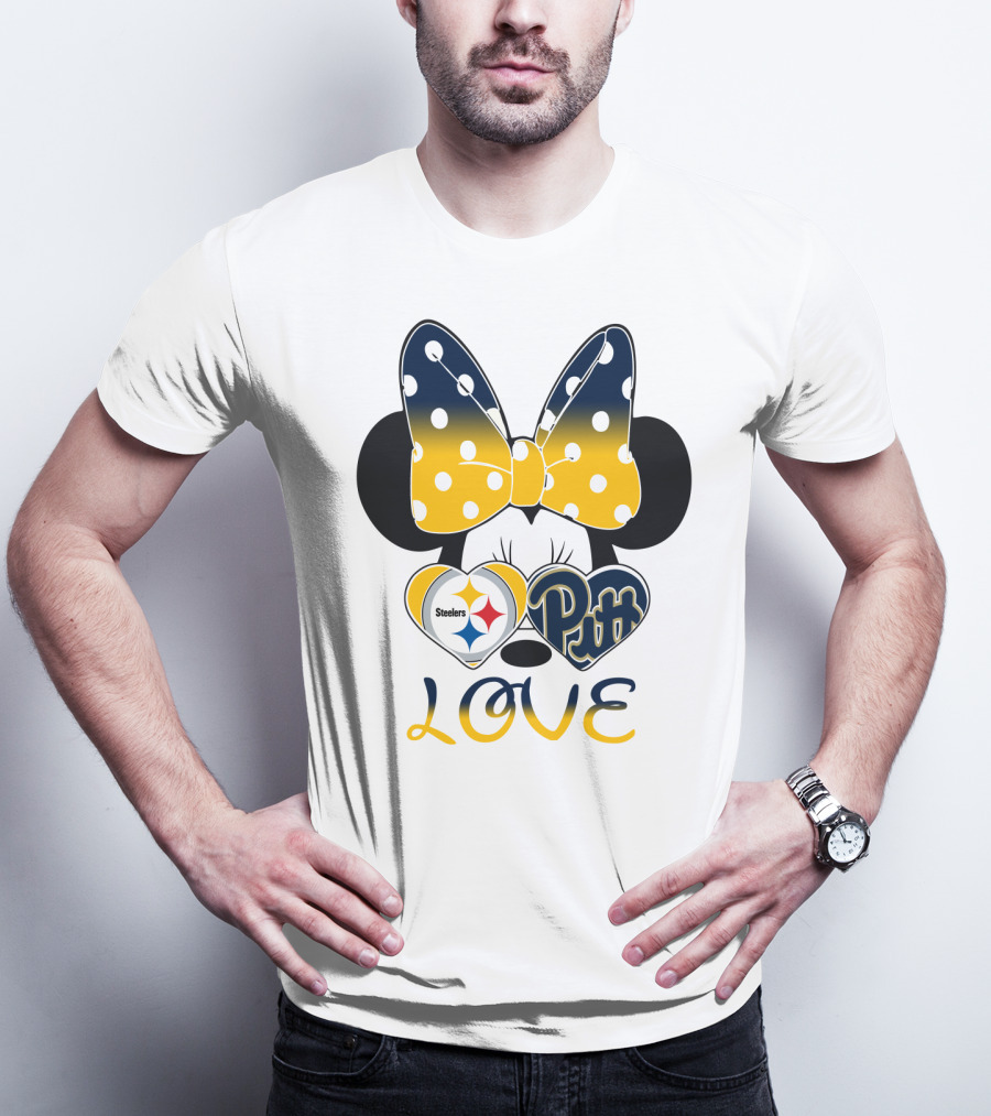 Steelers Pitt Minnie Love Bow Hearts T-Shirt