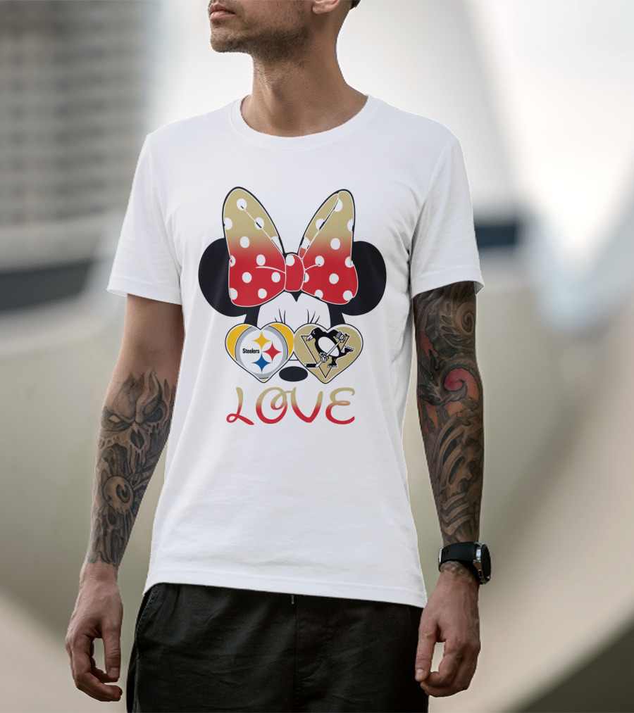 Minnie Bow Love Steelers Penguins Hearts T-Shirt