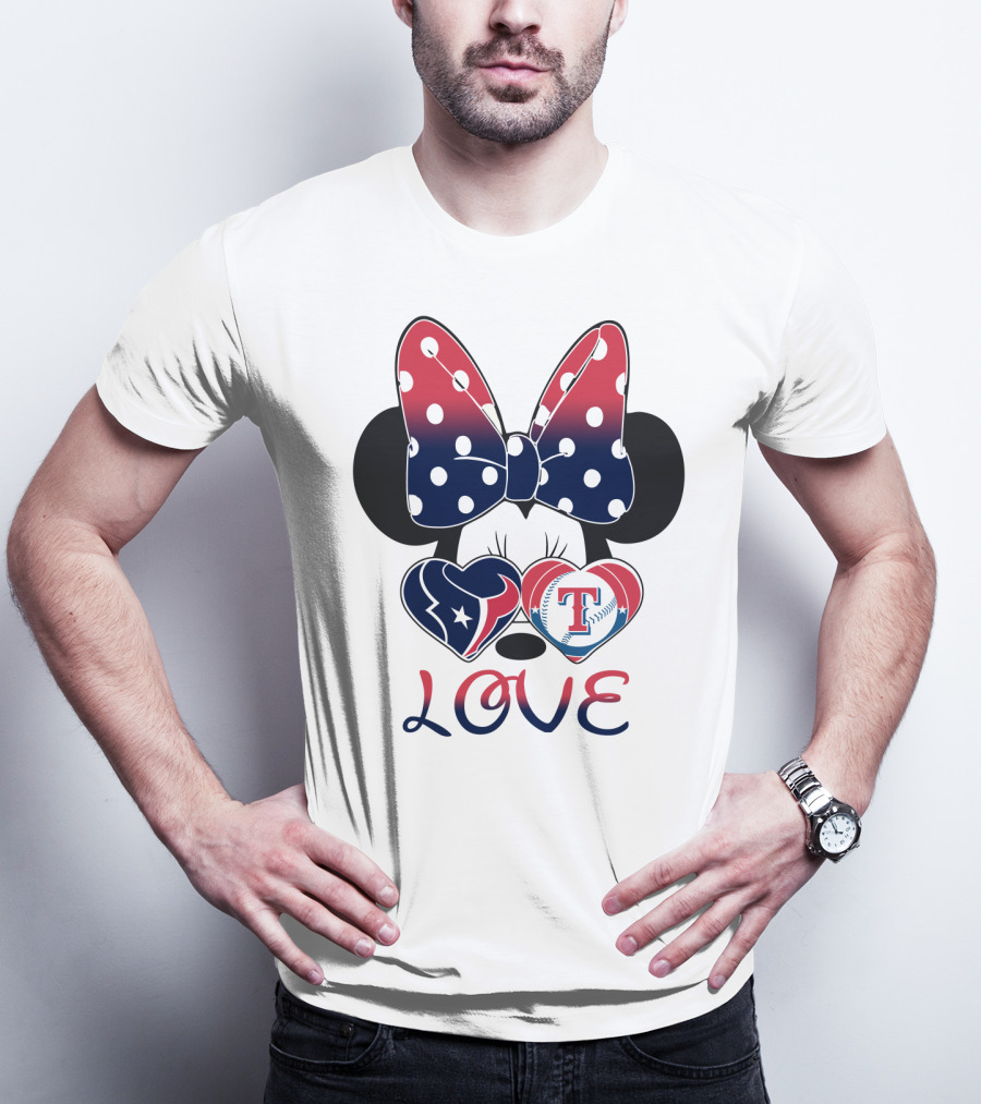 Minnie Bow Love Texans Rangers Hearts T-Shirt