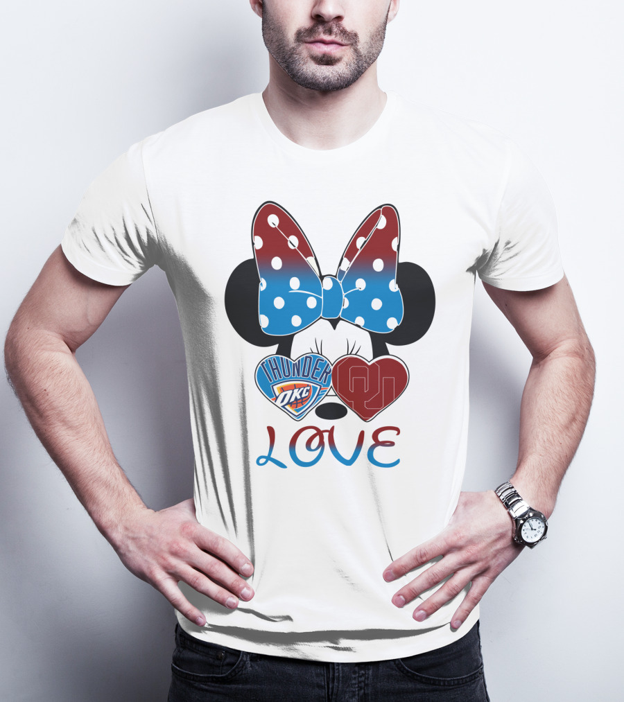 Mic 126 Minnie Mouse Thunder Okc Ou Love Bow Hearts T-Shirt