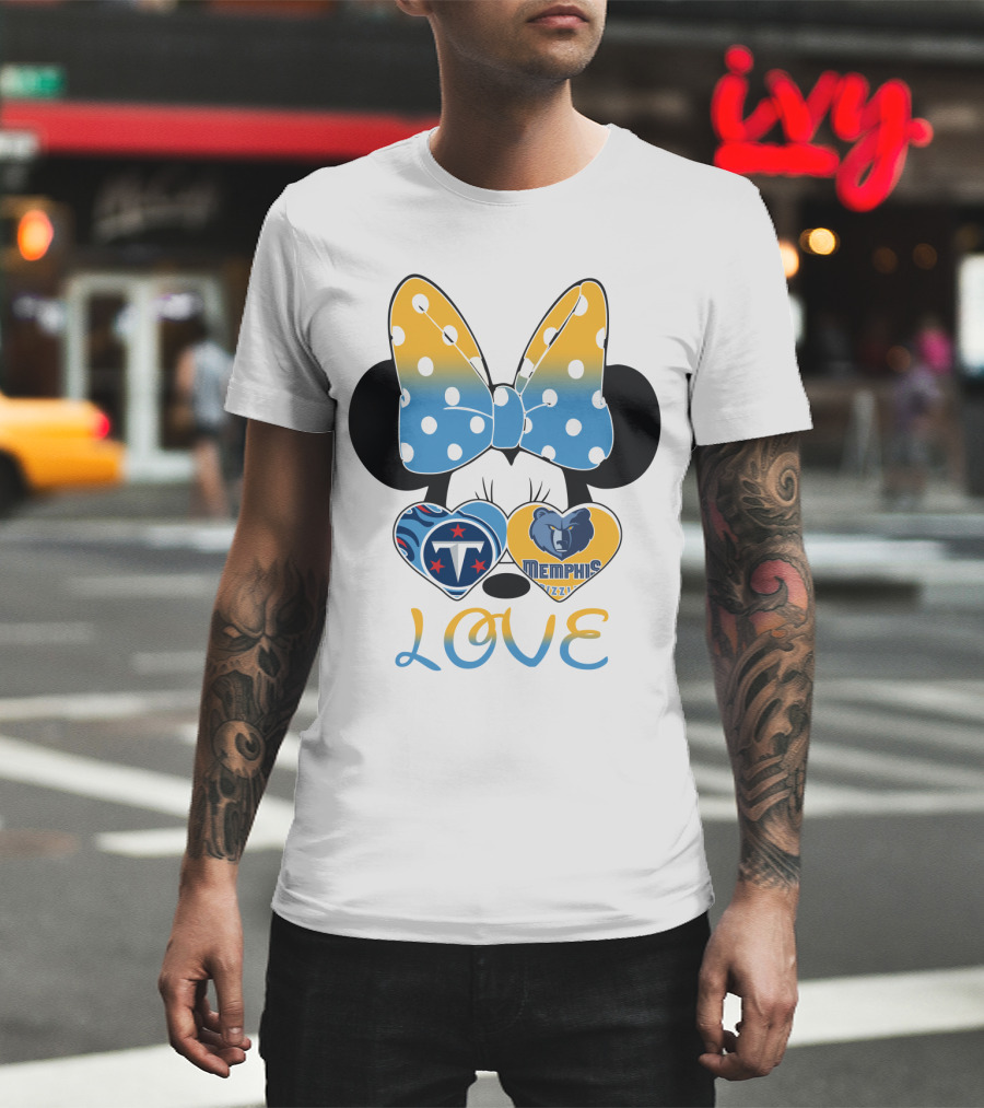 Love Tennessee Titans Memphis Grizzlies Minnie Bow Hearts T-Shirt