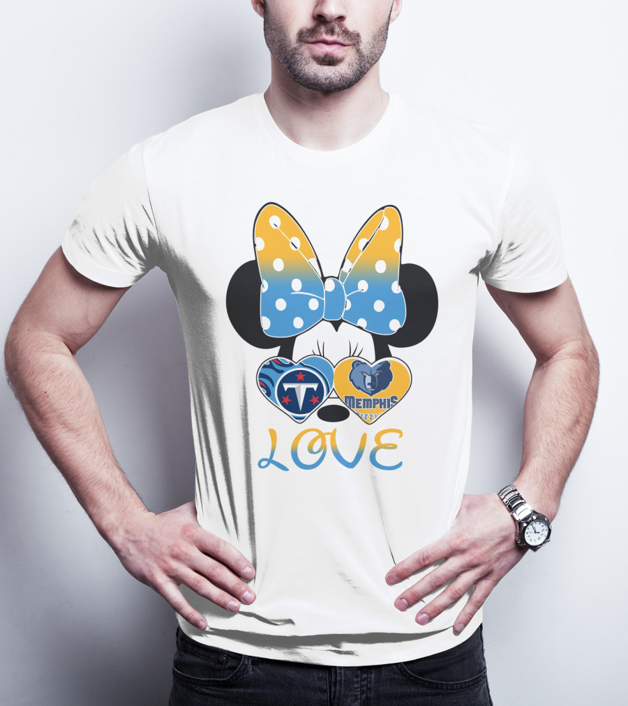 Love Tennessee Titans Memphis Grizzlies Minnie Bow Hearts T-Shirt