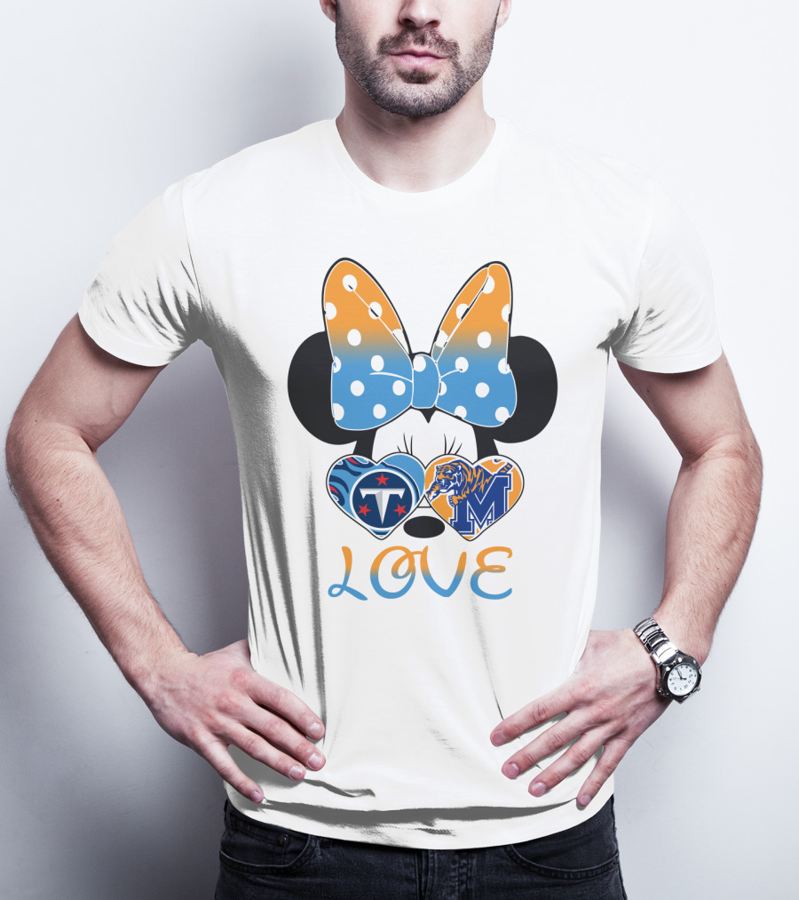 Tennessee Titans Memphis Tigers Love Bow Hearts T-Shirt