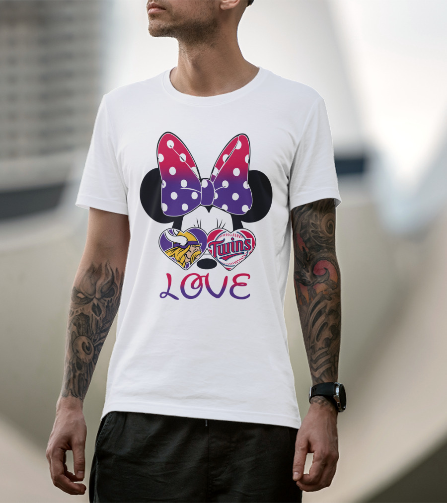 Minnie Mouse Love Vikings Twins Bow Hearts T-Shirt