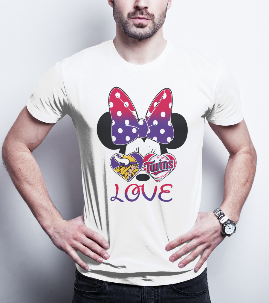 Minnie Mouse Love Vikings Twins Bow Hearts T-Shirt