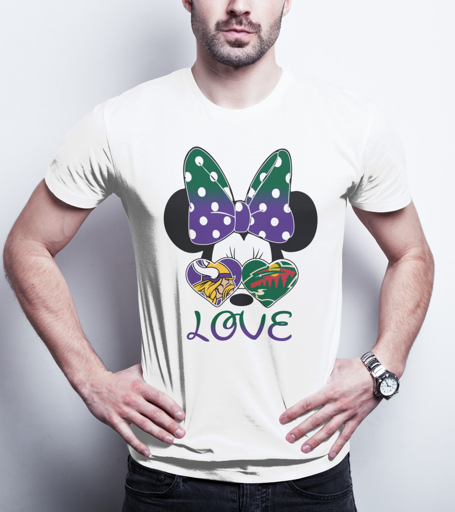 Minnesota Vikings Minnesota Wild Love Mickey Mouse Bow T-Shirt