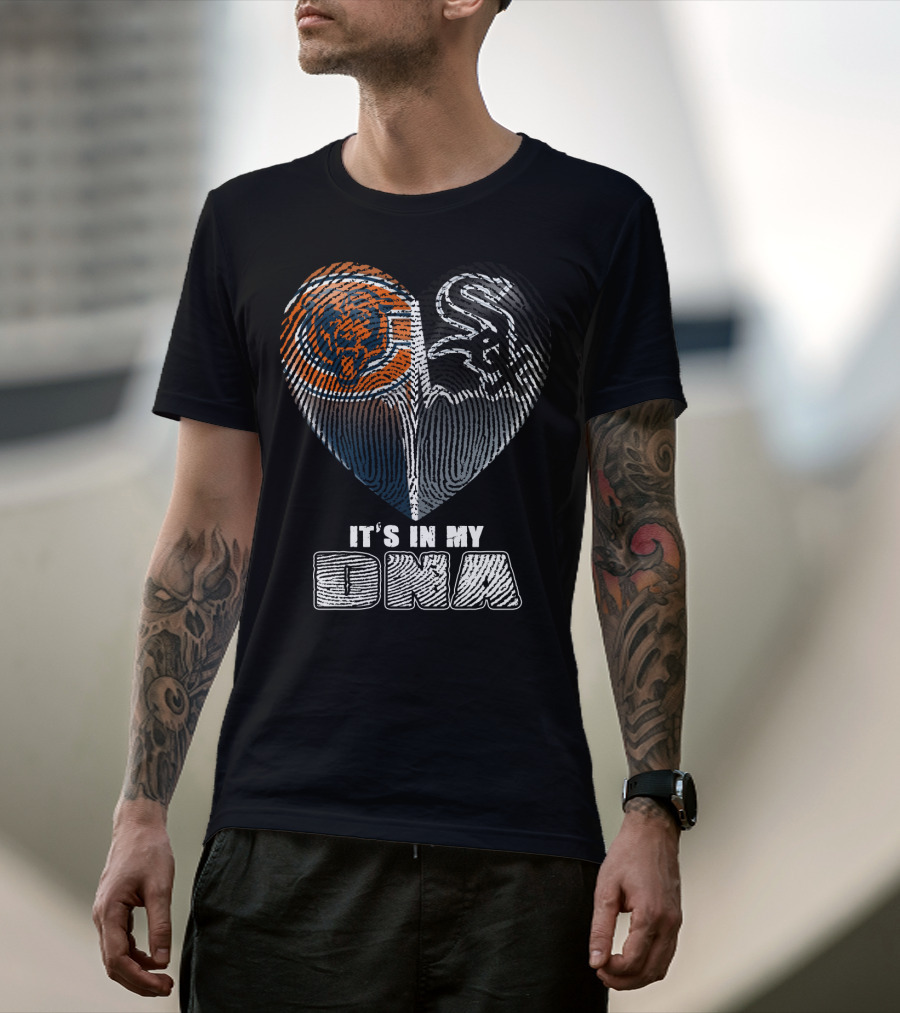 It's In My Dna Chicago Bears White Sox Heart Fingerprint T-Shirt