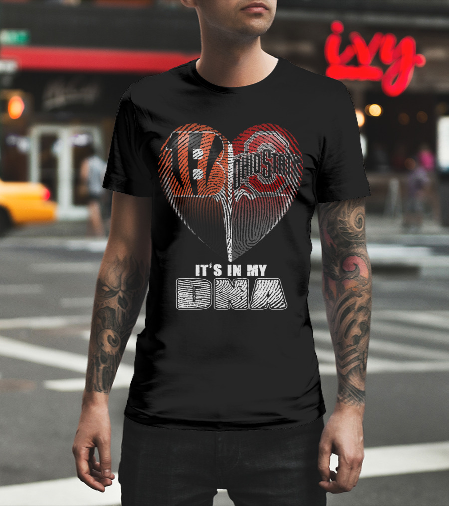 Bengals Ohio State It's In My Dna Heart Fingerprint T-Shirt