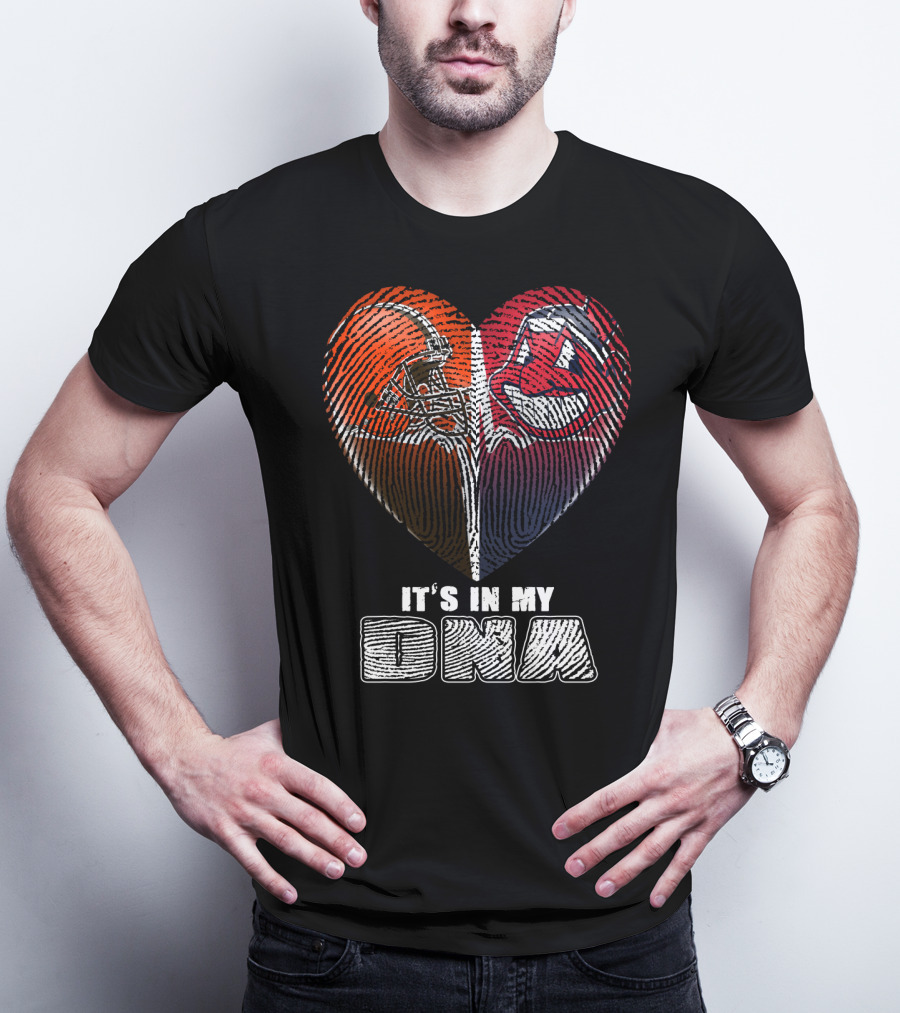 It's In My Dna Cleveland Browns And Indians Heart Fingerprint T-Shirt