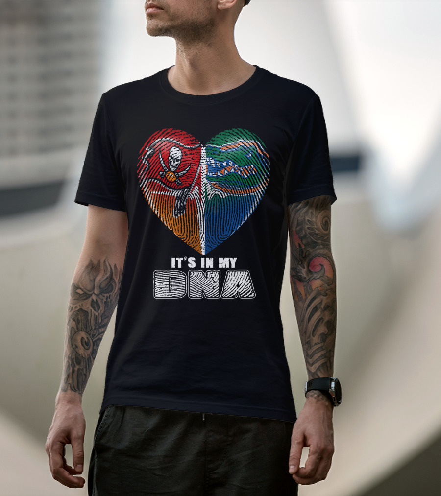 It's In My Dna Buccaneers Gators Heart Fingerprint T-Shirt