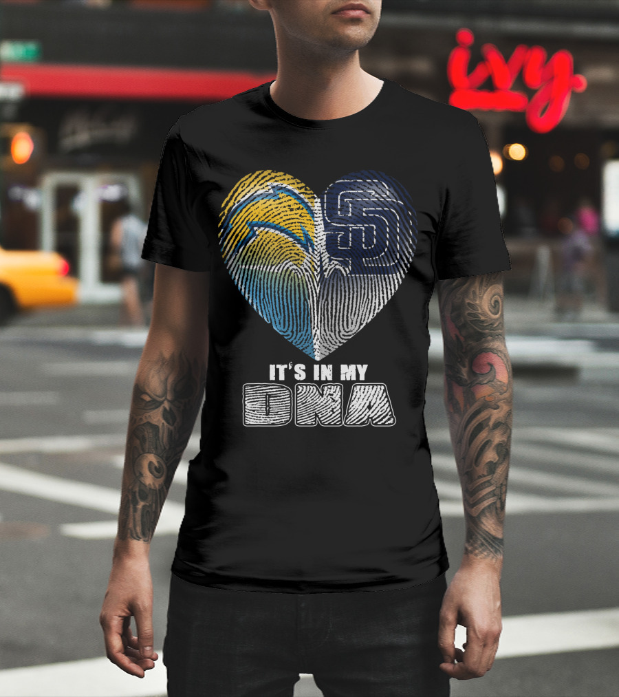 It's In My Dna Chargers Padres Heart Fingerprint T-Shirt