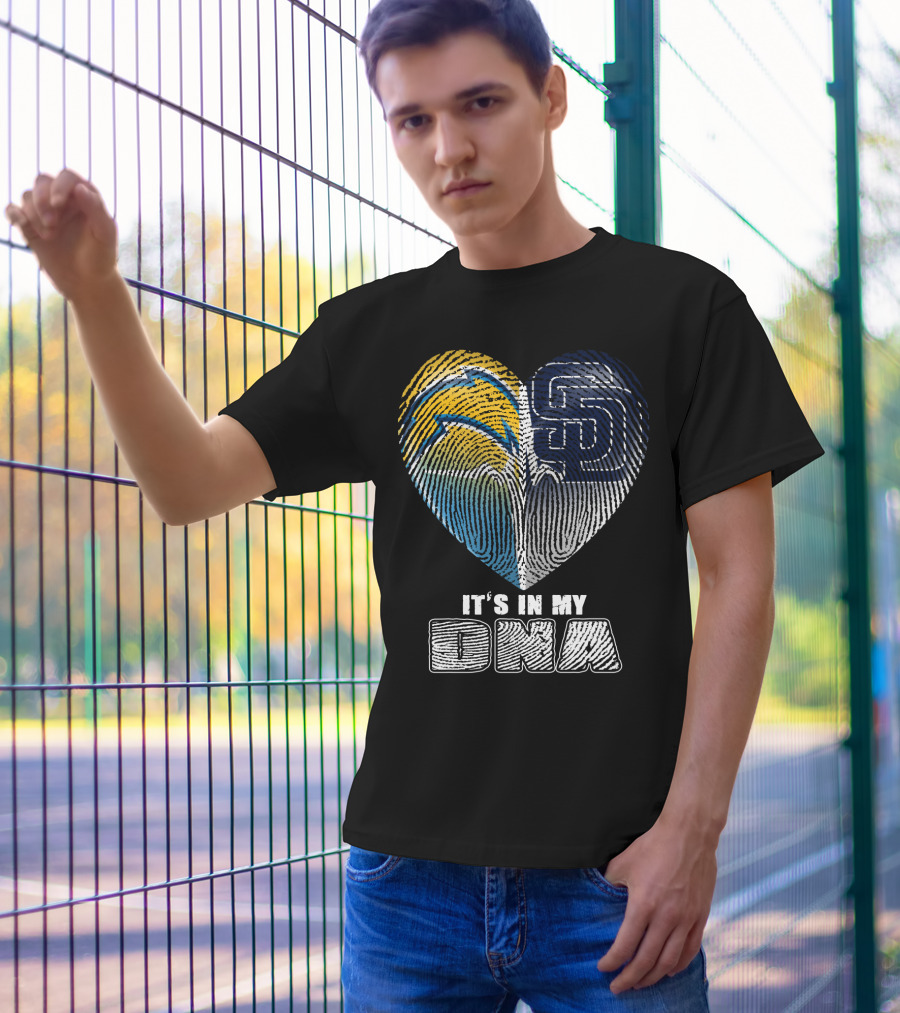 It's In My Dna Chargers Padres Heart Fingerprint T-Shirt