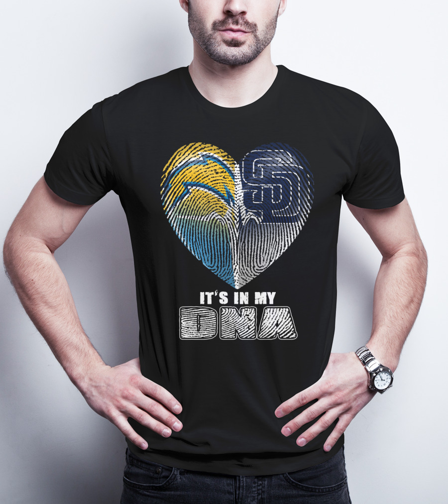 It's In My Dna Chargers Padres Heart Fingerprint T-Shirt