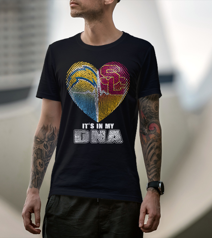 It's In My Dna Chargers Usc Fingerprint Heart T-Shirt